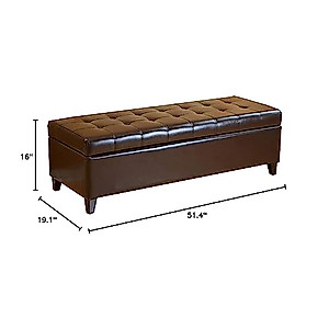 DECO DE VILLE Storage Ottoman, 51 Inch Storage Bench, PU Leather Ottoman Bench for Living Room, Bedroom and Entryway,Brown