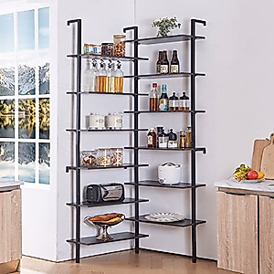 HOMISSUE Bookshelf,12-Tier L Shaped Bookshelf, Double Wide Corner Wall Mount Shelf with Metal Frame and Wood,Modern Industrial Corner Shelf for Living Room, Kitchen, Home Office Grey