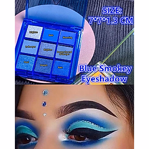 Go Ho 9 Style Blue Grey White Powder Makeup Eyeshadow Palette,Matte & Pearl Shimmer Design Waterproof Cool Blue Eye Eyeshadow Palette for Women&Girls(Blue)