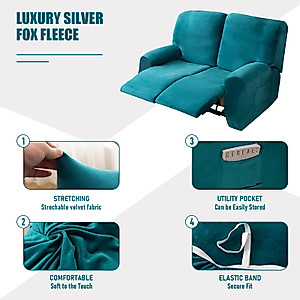 Loveseat Recliner Slipcover, 2 Seat Stretch Reclining Love Seat, Slipcover Recliner Loveseat Sofa Cover with Side Pocket, Anti-Slip Elastic Chair Covers Furniture Protector for Kids, Pets, Dog and Cat