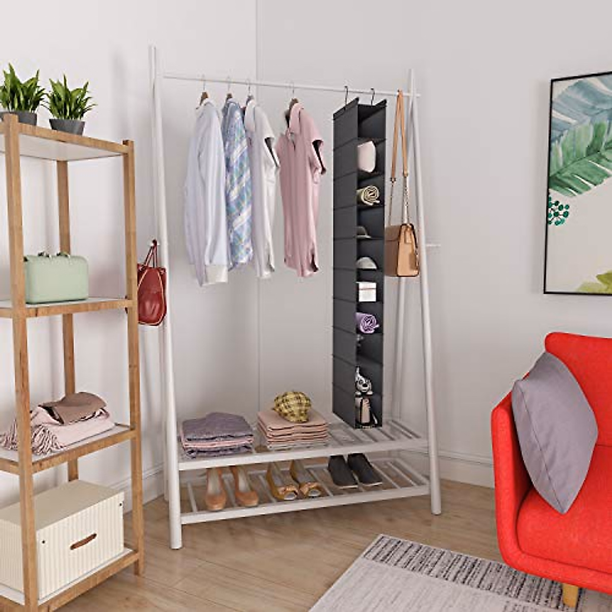 MAX Houser 10-Shelf Hanging Shoe Shelf Organizer, Hanging Shoe Storage for Closet (Grey)