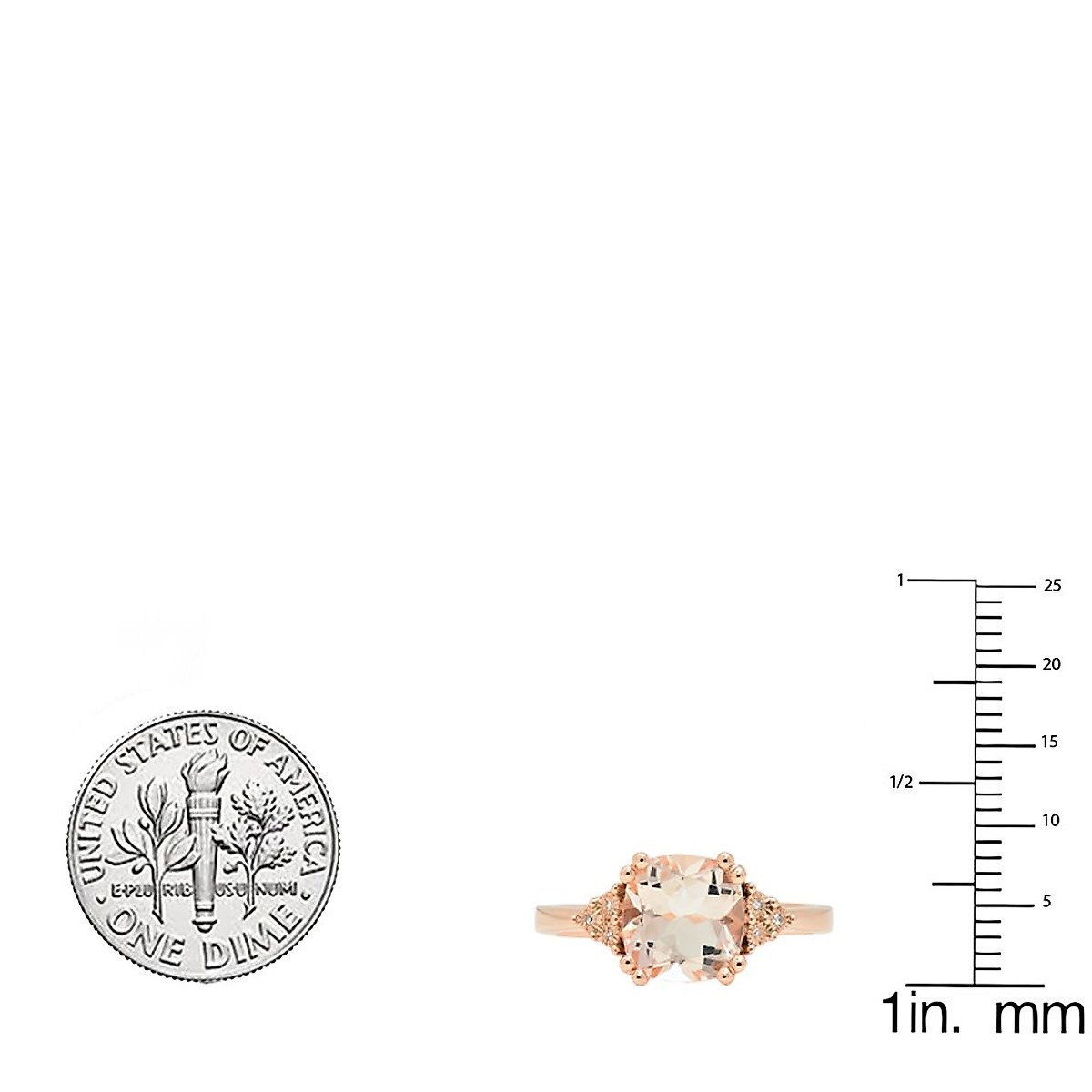 Dazzlingrock Collection 10K 8 MM Cushion Morganite & Round White Diamond Ladies Engagement Ring, Rose Gold, Size 7