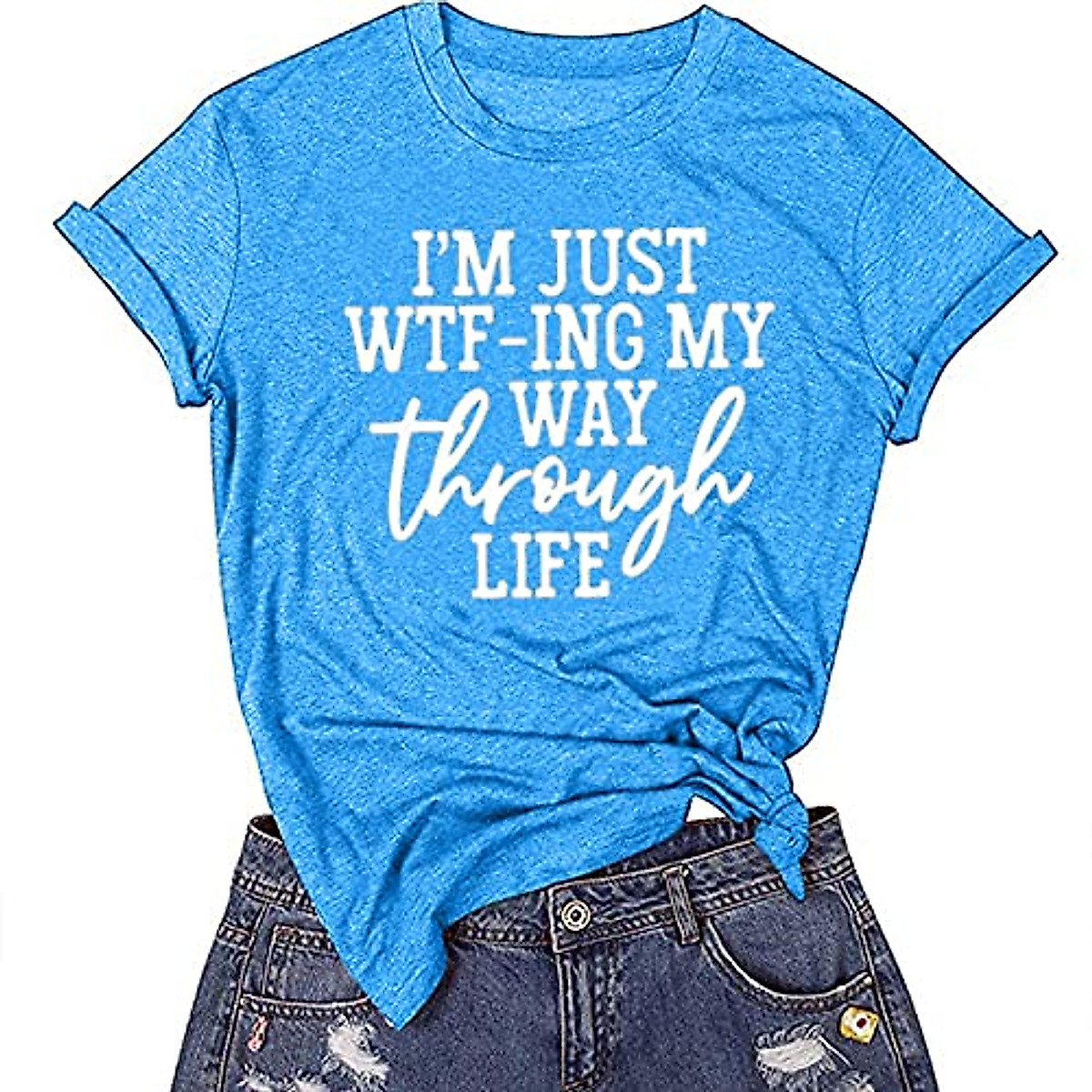 JDHUFEI Women's Crewneck Shirts Summer Plus Size Crewneck Tops Cute Letter Print Short Sleeve Blouse Casual Clothes