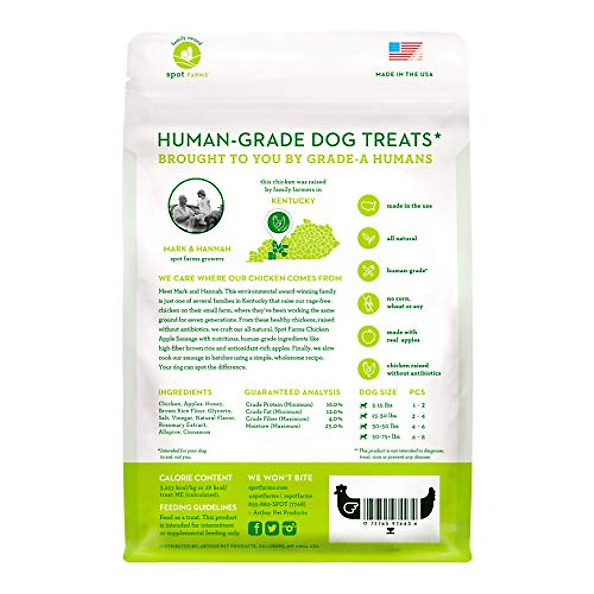 Spot Farms Chicken Apple Sausage Healthy All Natural Dog Treats Human Grade Made in USA 12.5 oz