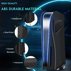 SIKEMAY PS5 Console Cover Plates for Disc Edition, Playstation 5 Accessories Covers Faceplate Custom Hard Shockproof with Cooling Fan Vents Dust Protective ABS Skins Shell Side Black Panels