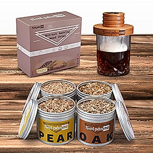 4 Packs Wood Chips for Smokers, Include Oak, Maple, Pear and Beech, Natural Wood Chips for Old Fashioned Cocktail Smoker, Sawdust Smoked Drinks and Meat