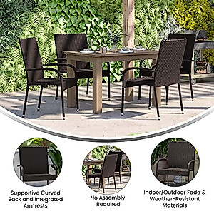 Flash Furniture Indoor/Outdoor Dining Chairs with Arms Wicker Wrapped Steel Frames, 4 Pack, Espresso