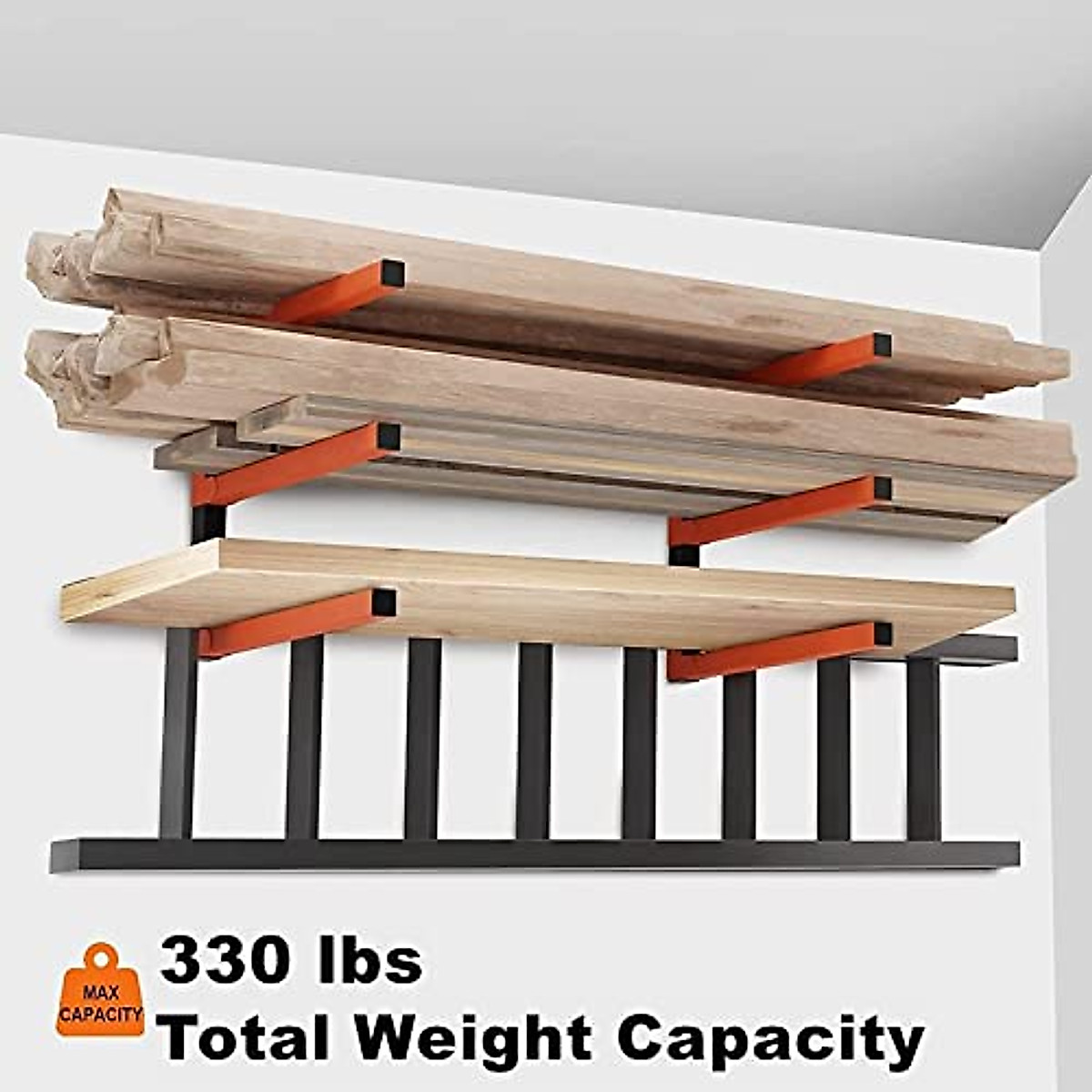 WALMANN Lumber Storage Rack for Garage, Wall Mount Heavy Duty Lumber Rack, Overhead Wood Storage Rack for Woodworking Shop(2 Pairs)