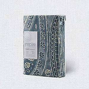 INTELLIGENT DESIGN Reversible 100% Cotton Sateen Duvet - Breathable Comforter Cover, Modern All Season Bedding Set with Sham (Insert Excluded), Belcourt, Paisley Blue Full/Queen(90"x90")