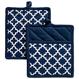 DII Lattice Basics Collection Kitchen Essentials, Potholder Set, Nautical Blue, 2, Piece
