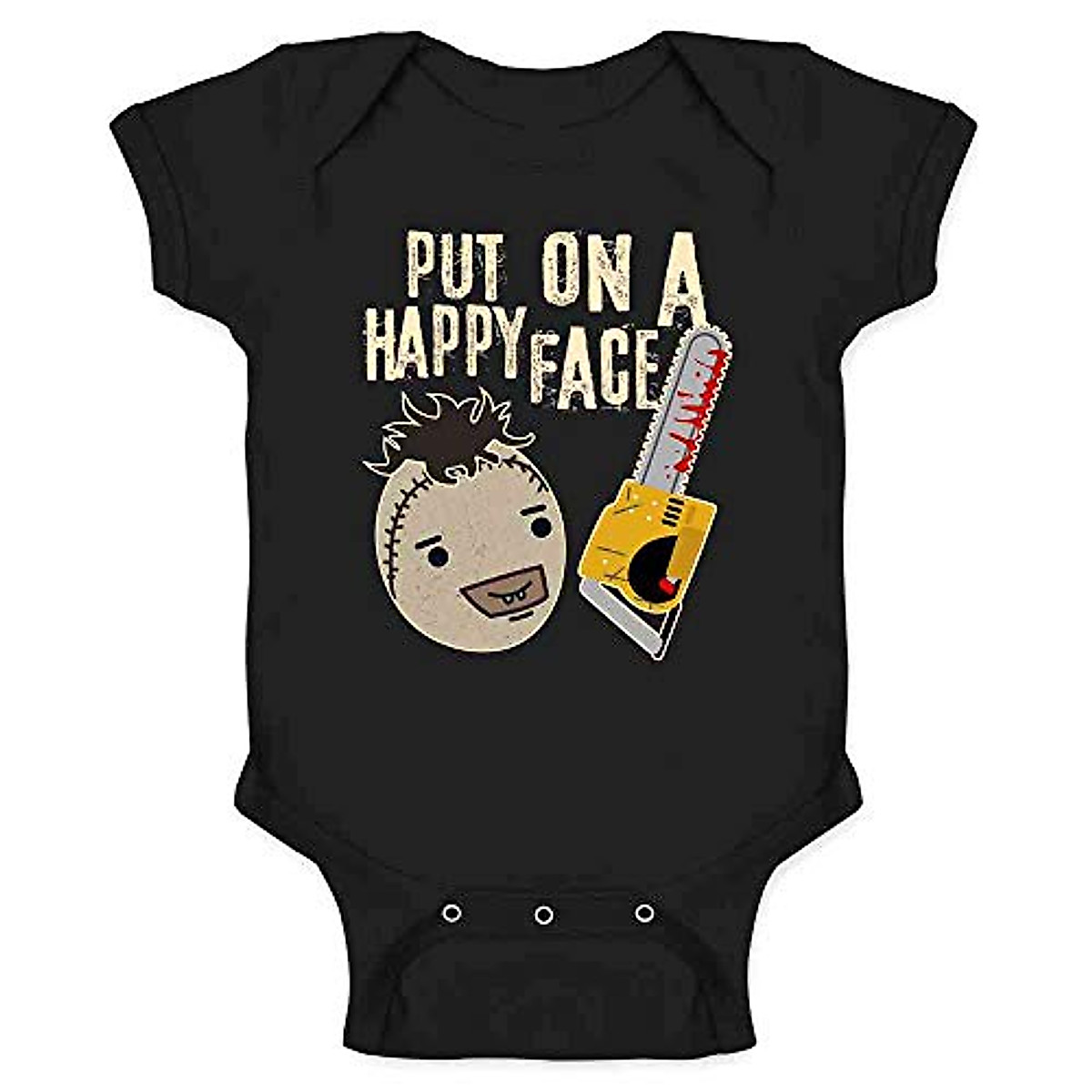 Pop Threads Put On A Happy Face Chainsaw Funny Horror Movie Infant Baby Boy Girl Bodysuit Black 6M