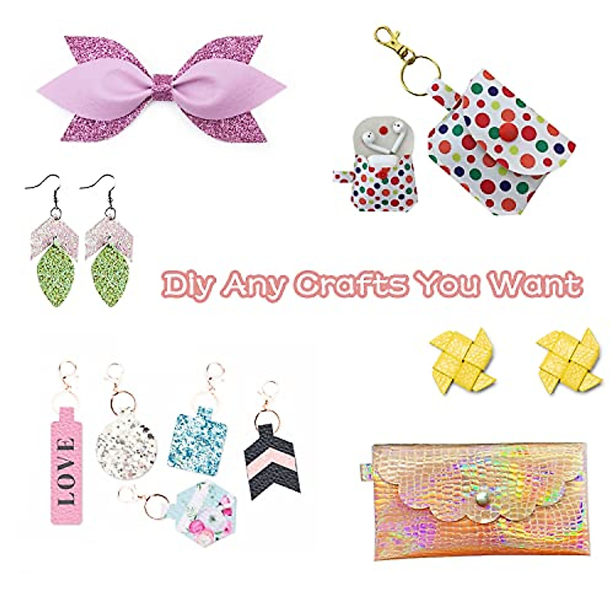 LOTOFUN 30 Pieces Random Colors Faux Leather Sheets 8X 6Inch Multiple Styles Mixed Glitter Grain Texture Embossed Leopard Pattern Printed Colored Leather for Earrings Making Hair Bow and Crafts DIY