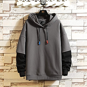 GURUNVANI Fashion Hoodies Men's Color Block Pullover O-Neck Hooded Sweatshirt Patchwork Large