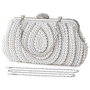 Selighting Pearl Cutch Purses for Women Evening Bags Formal Beaded Wedding Bridal Handbag Ladies Prom Cocktail Party Purse White