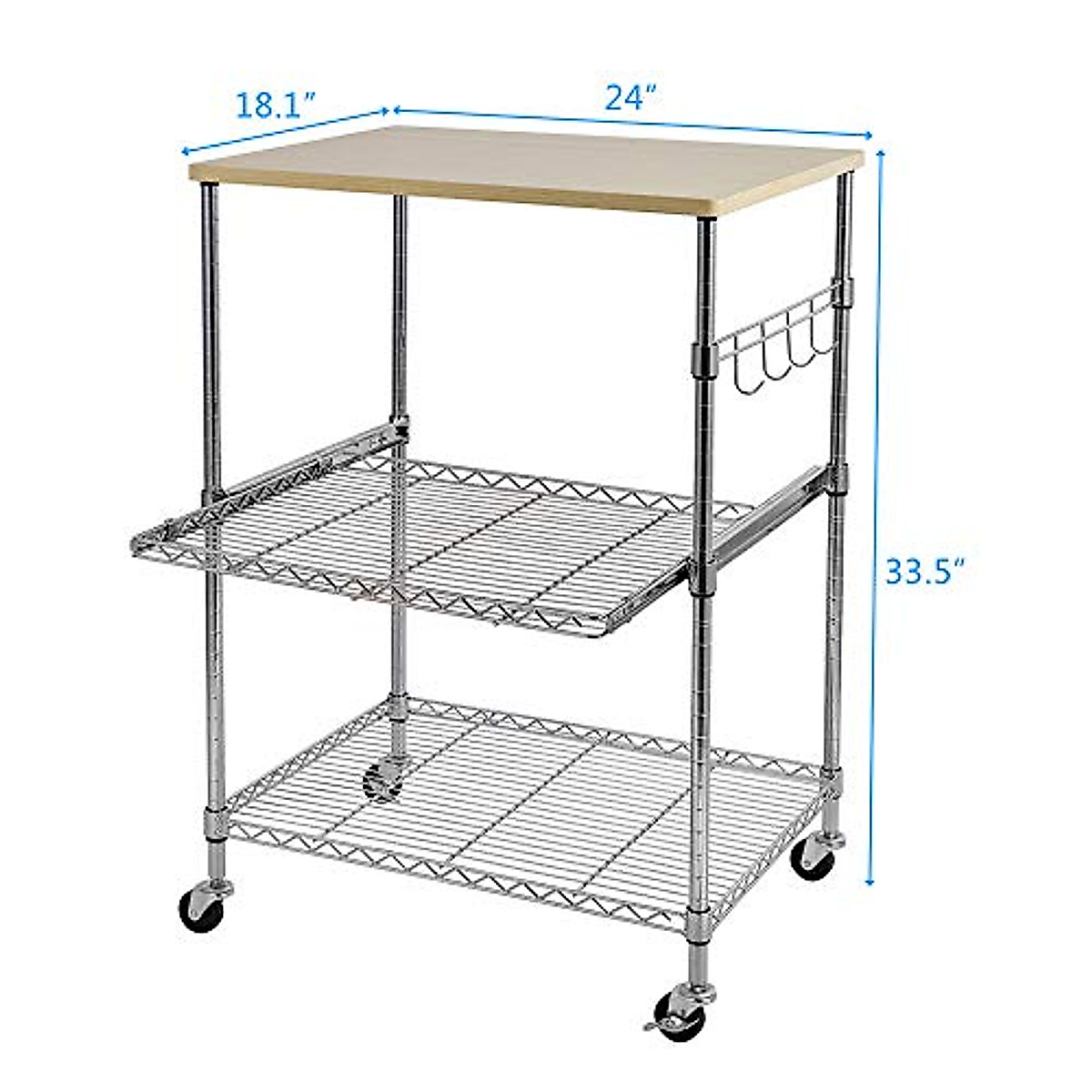 Wire Shelving Unit Adjustable Steel Wire Rack Chrome, Heavy Duty Storage Shelving Unit On 4'' Wheel Casters, Metal Organizer Wire Rack,for Garage Kitchen Living Room (3 Tier - 24W x 18.1D x 33.5H)