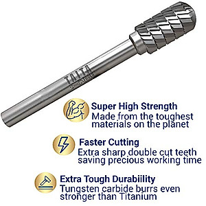 8PC Carbide Burr Set 1/4" Shank, Tungsten Double Cut Rotary Die Grinder Bits - Cutting Burrs for Milwaukee, Dewalt and Die Grinder Accessories - Wood Carving Metal Working - Free Screw Extractor Kit