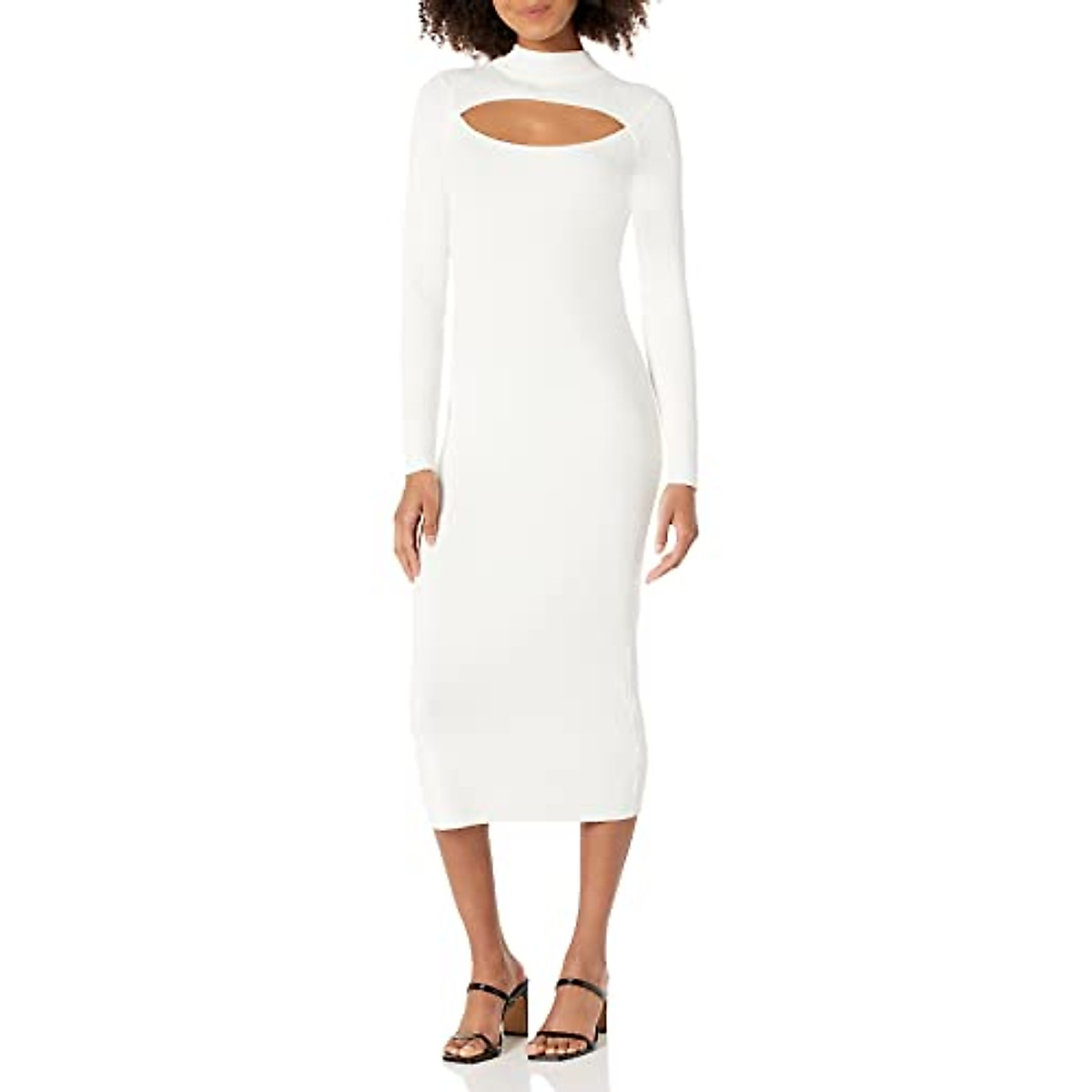 The Drop Women's Chantal Fitted Cutout Rib Midi Sweater Dress, Ivory, S