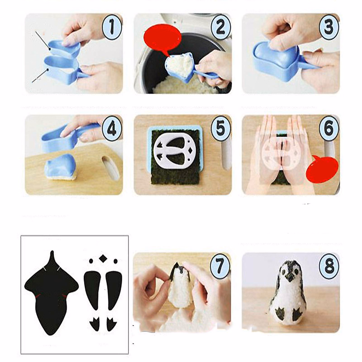 Hofumix Sushi Making Kit Rice Ball Molds Bento Accessories Sandwich Cutters for Kids Kitchen Tools for Baby Kids Meal