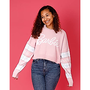 Barbie Cropped Christmas Jumper Womens Snowflakes Fairisle Pink Knitted Sweater X-Large