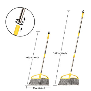 14" Widen Broom for Floor Cleaning, Long Handle Outdoor Broom,Heavy Duty Broom with Stiff Bristles,Sweeping Broom,Angle Broom for Garage Patio Garden Deck Home