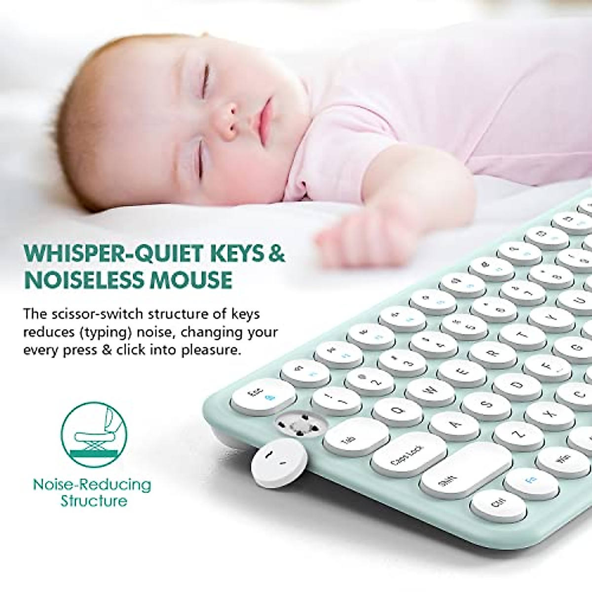 Wireless Keyboard and Mouse Combo, Cute Kawaii Green Aesthetic Quiet Laptop Keyboard Teclado y Mouse Inalambrico Mac (Macaron Green)