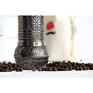 Bazaar Anatolia Turkish Pepper Mill Grinder Refillable Spice 4.2" Manual Crank Handle (Dark Silver)