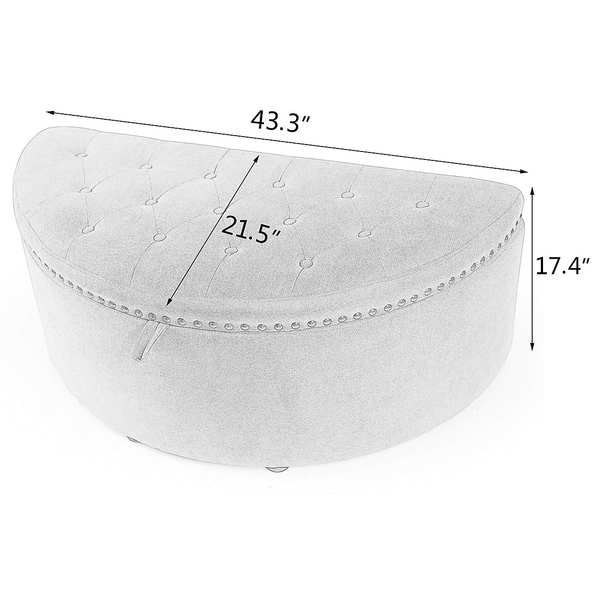 NOBPEINT Half Moon Modern Storage Ottoman Bench, Upholstered Bed End Bench Storage Chest, Gray