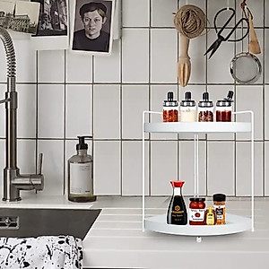 Lvssci 2 Tier Corner Shelf Rack Kitchen Counter Cabinet Bathroom Organizer Makeup Cosmetic countertop Organization and Storage Under Sink Organizers Perfume Trays for Dresser White