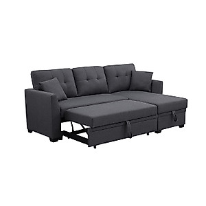 Sleeper Sofa with Pull Out Couch, Sleeper Couch with Storage Chaise, Small Sectional Sofa Lounge Couch 3 Seater Reversible Sofa Couch for Living Room, Bedroom,Apartment