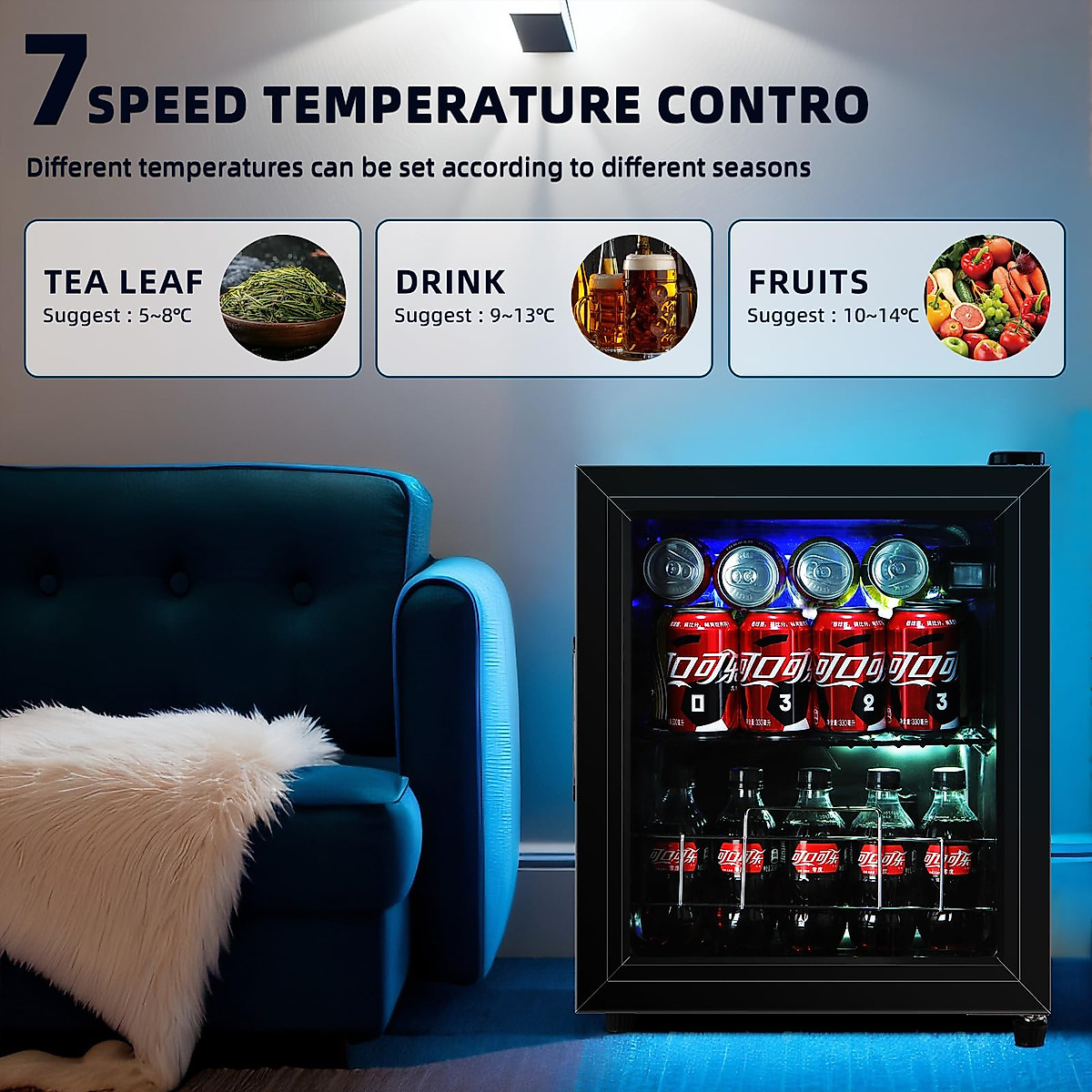 DRIXNO Beverage Refrigerator Mini Small Fridge 75 Cans Drink/Wine/Beer Cooler with Glass Door Office/Bar/Bedroom Compact Refrigerator