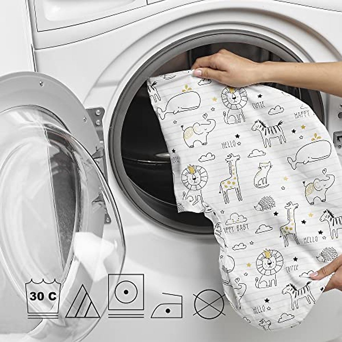 Boppy Nursing Pillow and Positioner - Original, Notebook Black and White with Gold Animals, Breastfeeding, Bottle Feeding, Baby Support, with Removable Cotton Blend Cover, Awake-Time Support