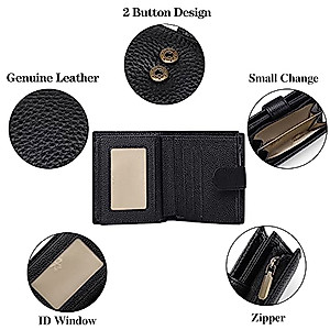 GAEKEAO Small Wallets for Women Genuine Leather RFID Blocking Zipper Pocket Bifold Wallet with ID Window