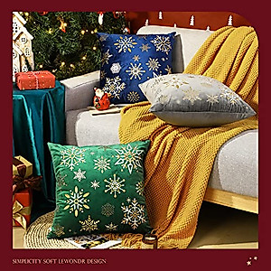 Lewondr Christmas Throw Pillow Covers, Snowflake Embroidery Hot Stamping Pattern Pillowcases Home Xmas Decorative Cushion Covers Soft for Sofa Bed Chair, 2 Pack, Navy Blue