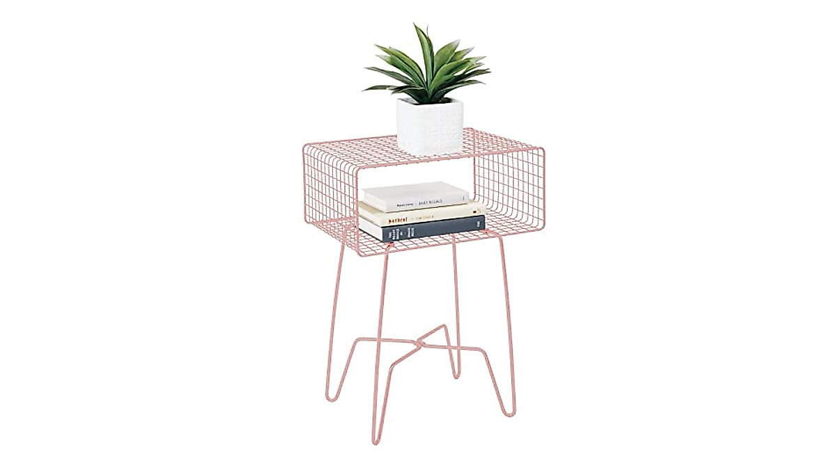 Modern Industrial Side Table with Storage - Light Pink Accent Furniture