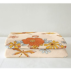 Retro 60S 70S Throw Blanket Baby 30"X40" Groovy Flower Power Peace Sign Bed Blanket Boho Honeybee Ladybug Dragonfly Fleece Blanket Gift For Women Girls,Peace Wreath Flannel Blanket Yellow Orange