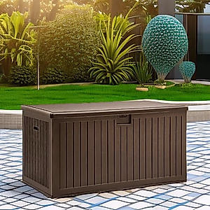 YITAHOME XXL 230 Gallon Large Deck Box,Outdoor Storage for Patio Furniture Cushions,Garden Tools with Flexible Divider, Waterproof,Lockable (Brown)