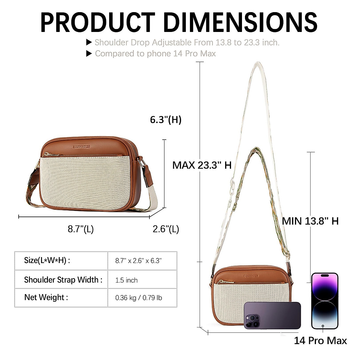 BOSTANTEN Quilted Crossbody Bags for Women Vegan Leather Purses Small Shoulder Handbags with Wide Strap Brown with Cloth Pattern