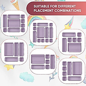 Purpeak 32 Pcs Desk Drawer Organizer Office Organization Tray Versatile Vanity Organizer with Nonslip Pads Makeup Organizer for Divider Drawer Storage Box Container for Kitchen Bedroom (Purple)