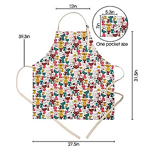 CRJHNS Cute Apron with 2 Pockets for Women, Adjustable Neck Strap and Long Waist Ties Cotton Cooking Baking Apron, Use as a Kitchen and Chef Apron, Artist or Garden Apron (Cat)