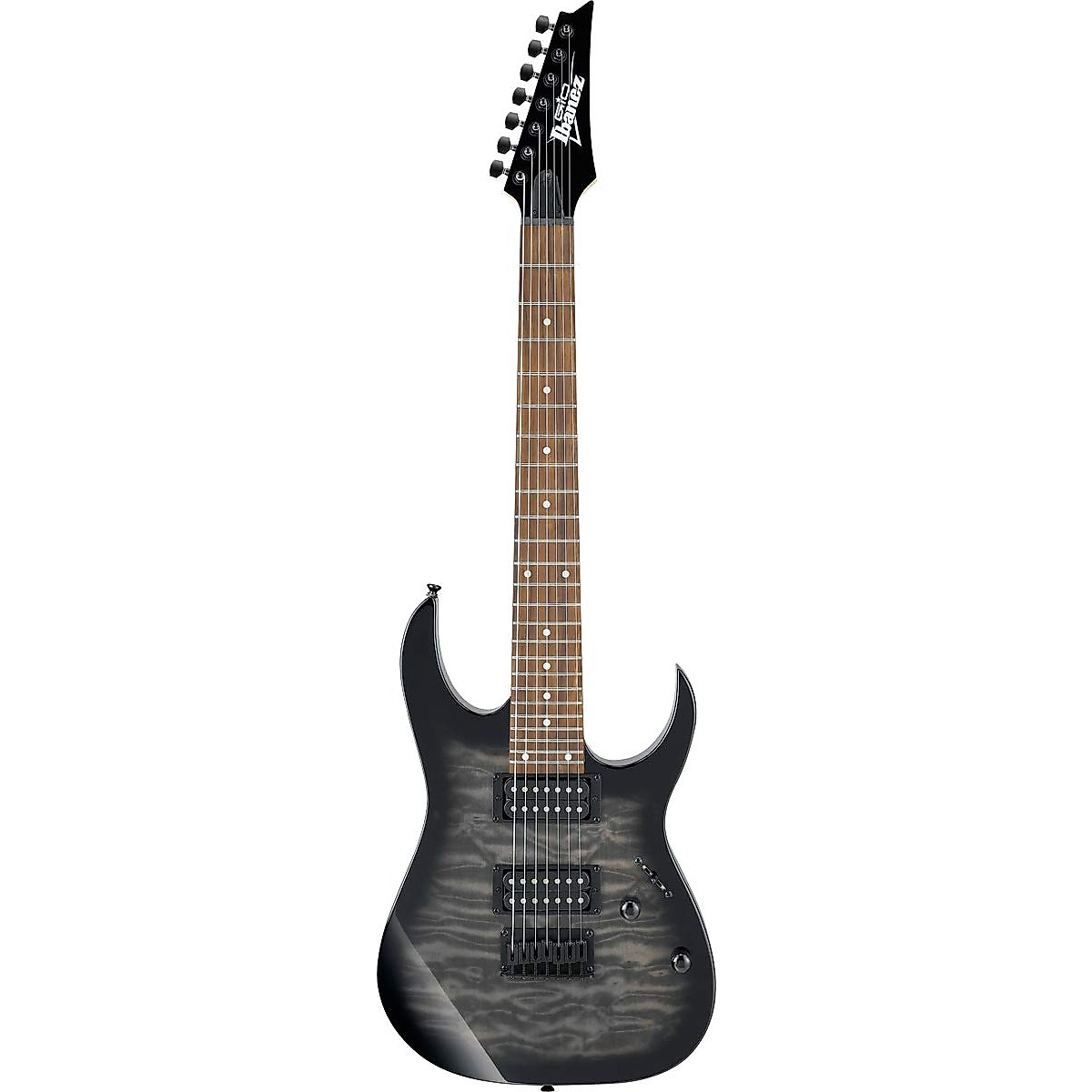 Ibanez GRG 7 String Solid-Body Electric Guitar, Right, Transparent Black Sunburst, Full (GRG7221QATKS)
