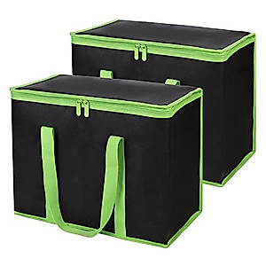CIVJET 1-Pack Insulated Reusable Grocery Bags, X-Large Commercial Food Warmer for Shopping, Black with Green Edge