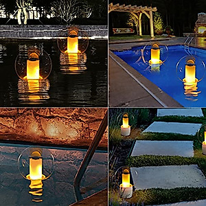 Pool Chlorine Floater, Chlorine Dispenser with Solar Pool Lights Ball, Extra-large Capacity Chemical Bromine Holder of 4* 3"Chlorine Tablets with Flame Solar Lights Outdoor for Spa/Hot Tub/Pool/Garden