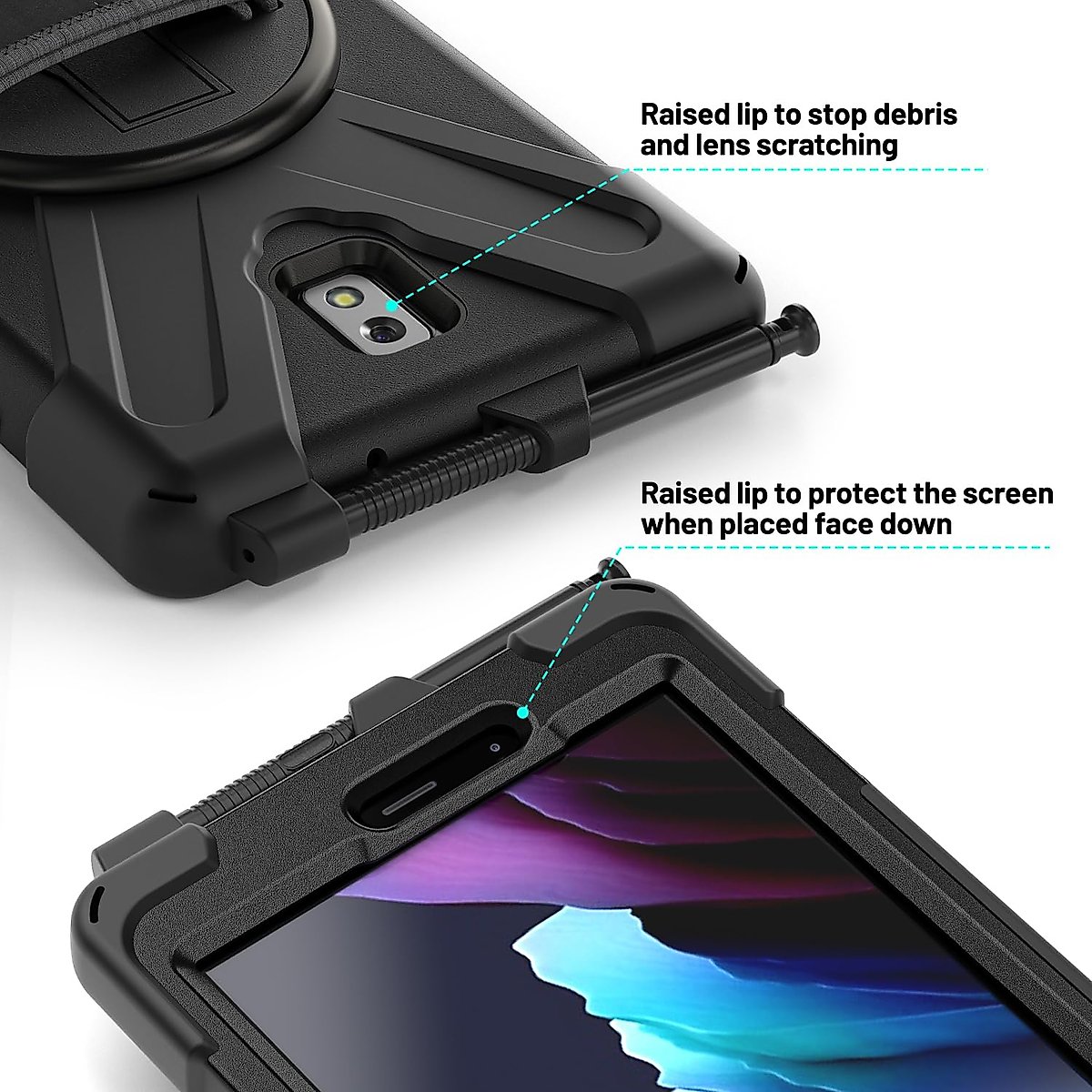 DreamerX for Samsung Galaxy Tab Active 3/Active5 8.0 Case, Hybrid Shockproof Rugged Drop Protective Case with Stand Handle Hand/Shoulder Strap for Galaxy Tab Active5 8" 2024, Active3 8" 2020, Black