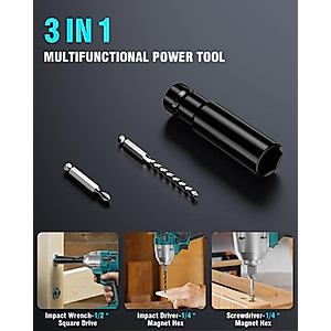 LHRETXQ 1/2 inch Cordless Impact Wrench, Torque 258ft-lbs(350N.m), 3500 RPM, 21V Electric Brushless Power Impact Gun for Lug Nuts with 2.0Ah Battery, 1/4 inch Impact Driver, Charger & Kit Case