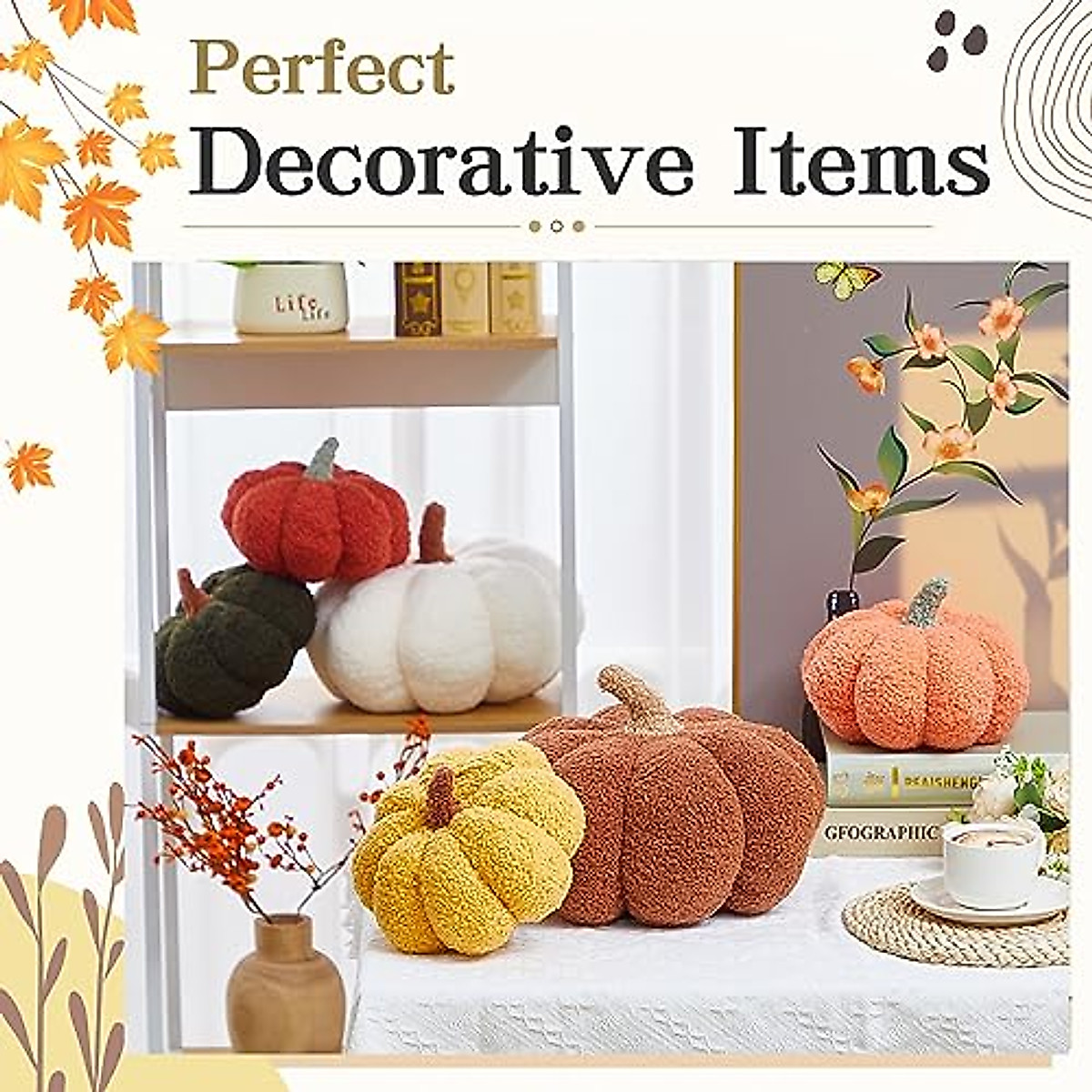 Juexica 6 Pcs 3 Pcs Halloween Stuffed Pumpkin Fluffy Plush Toy 3D Shaped Decorative Thanksgiving Pillow Soft Cute Throw Kids Toddlers Babies, 11 Inches, 7 Inches (Retro Color)