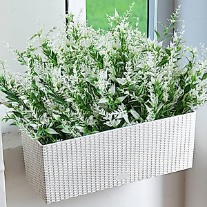 XLFAQXM 8 Pack Artificial Plants Flowers Grass Shrubs No Fade Faux Plastic Flowers Outdoor for Vases Farmhouse Garden Porch Patio Office Indoor Wedding Decoration Greenery Fake Plants (5#White)