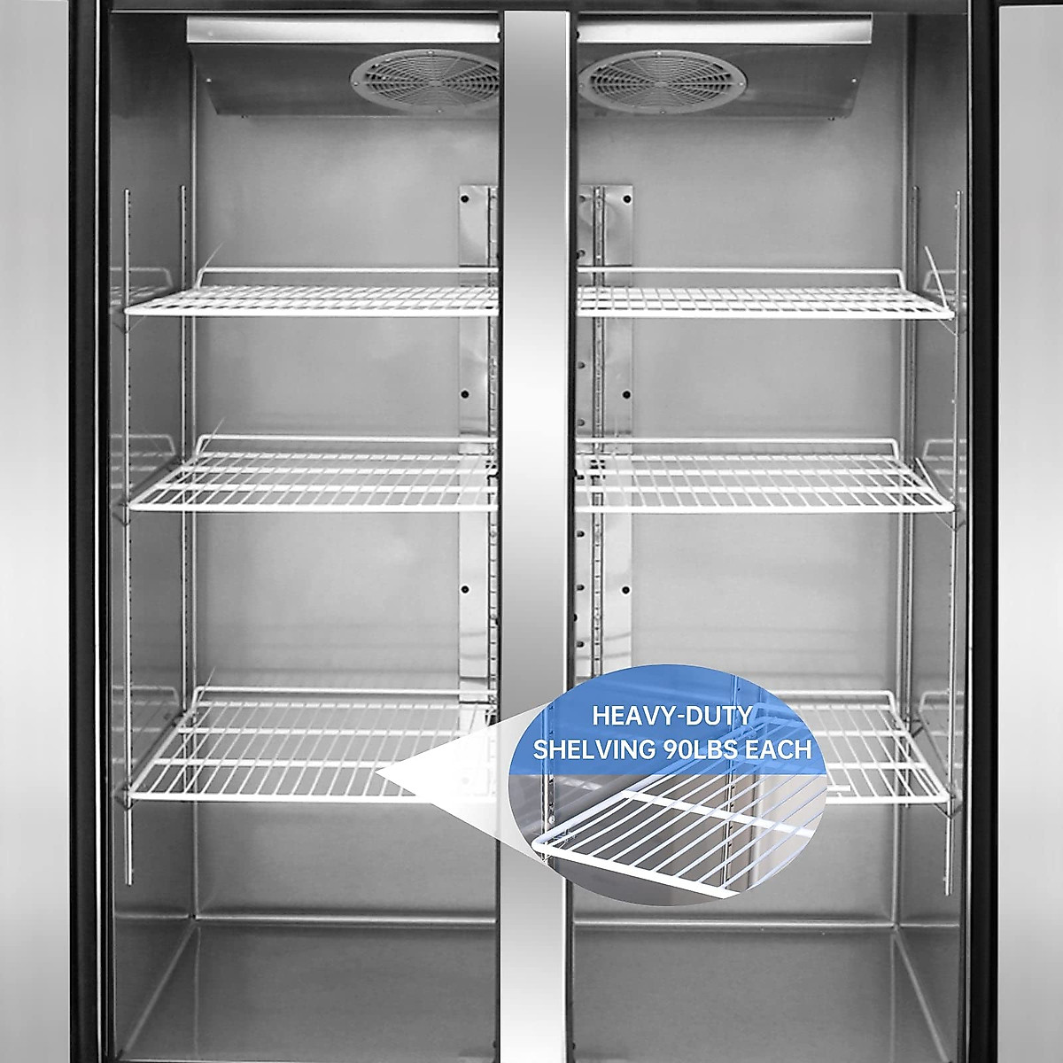 Aceland AF-48B Non-ETL 48"W Commercial Freezer 2 door 2 Section Stainless Steel Reach in Solid door Upright Fan Cooling Cooler for Restuarant, Bar, Shop, Residential 36 Cu.ft