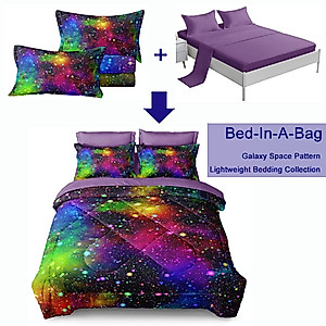 SIRDO Kids Twin Bed Set in a Bag, Galaxy Toddler Bedding Sets for Girls Boys, 5 Piece Colorful Comforter Set with Sheets, Soft Microfiber Bed Sheets All Season