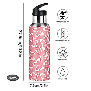 Water Bottle with Straw Lid 20oz Pink Butterfly Reusable Vacuum Insulated Stainless Steel Water Bottles, Leak Proof, BPA-Free.