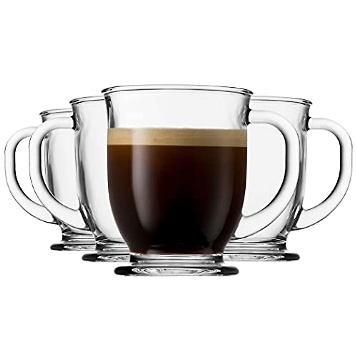 Godinger Coffee Mug Set, Glass Coffee Mugs Cups with Handle for Hot Beverages, Tea Cups Large Mug Coffee Gifts - 15oz, Set of 4